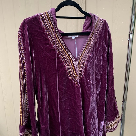 Johnny Was | Tops | Johnny Was Velvet Embroidered Hooded Tunic | Poshmark